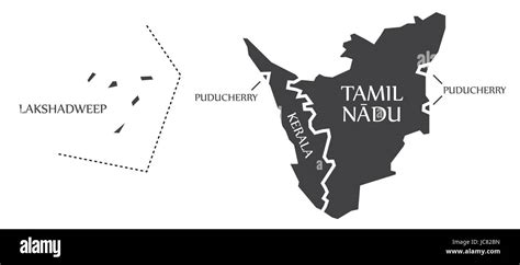 Lakshadweep Island Puducherry Kerala Tamil Nadu Map Illustration Of Indian States Stock