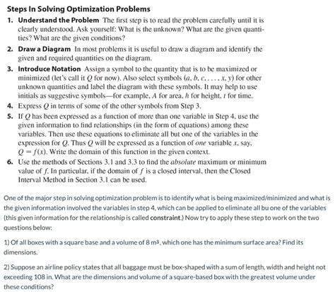 Solved Steps In Solving Optimization Problems 1 Understand