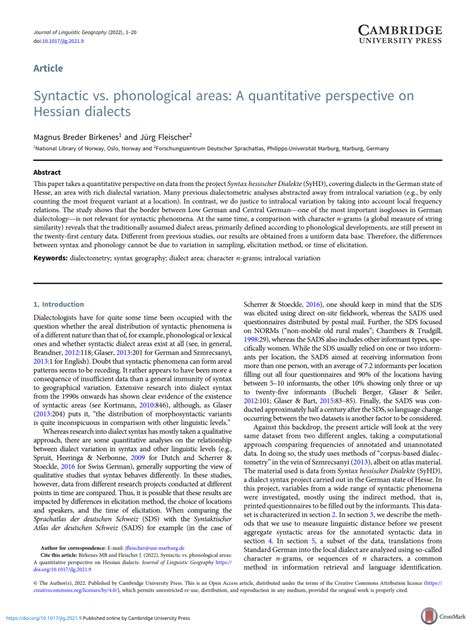 Pdf Syntactic Vs Phonological Areas A Quantitative Perspective On