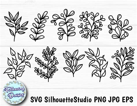 TREE BRANCH Bundle In SVG 10 Designs Leaves Plants Nature Branches Silhouettes Paper Cut