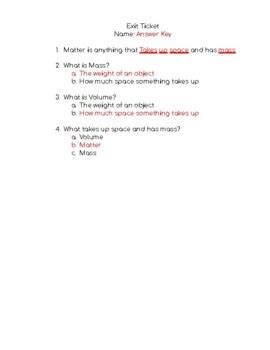 Matter Exit Ticket By Emma Berkey TPT