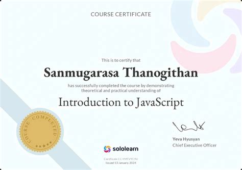 Sanmugarasa Thanoogithan On Linkedin Successfully Completed Javascript