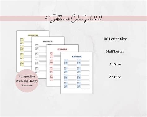 Password Tracker Log Printable And Digital Fill In Password Keeper Organizer Etsy