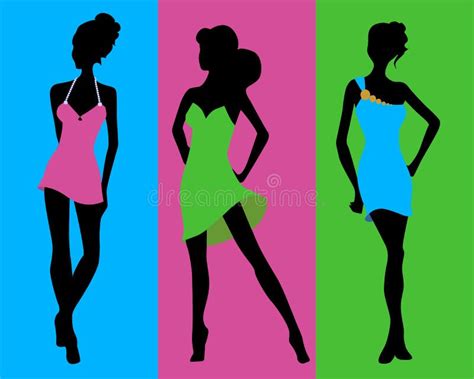 Three Models Stock Vector Illustration Of Figure Young 9620279