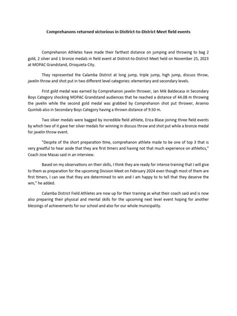 Dspc Sports Article By Phejie Collamar Download Free Pdf Track And Field Individual Sports