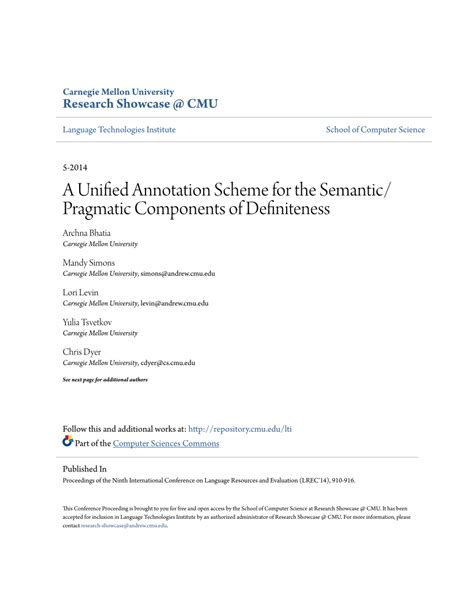 Pdf A Unified Annotation Scheme For The Semanticpragmatic Components Of Definiteness