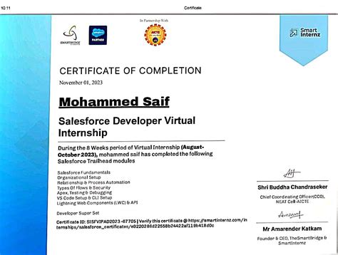 Mohammed Saif On Linkedin Smartinternz Salesforce Skilledonsalesforce Thesmartbridge Aicte
