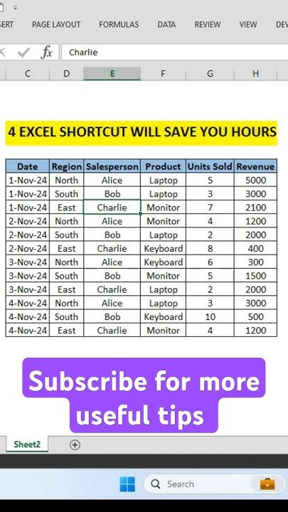 4 Excel Shortcut Hacks 👨‍💻🗝️ Shorts Excel Shortvideo Youtube