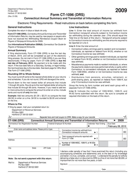 Ct1096 Drs 2009 Form Fill Out And Sign Online Dochub