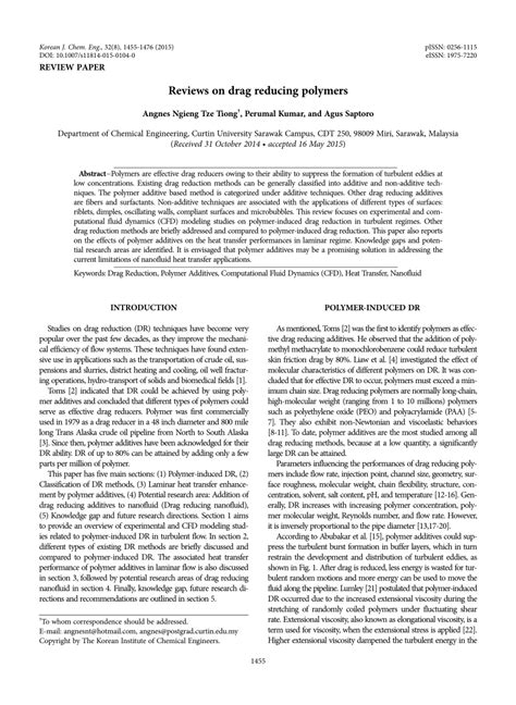 Pdf Reviews On Drag Reducing Polymers