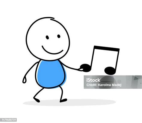 음악 노트 아이콘을 들고 재미 있는 만화 스틱맨 비즈니스 프리젠 테이션을위한 손으로 그린 디자인 벡터 그림 개념에 대한 스톡 벡터 아트 및 기타 이미지 Istock