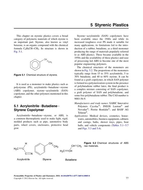 5 Styrenic Plastics 2012 Permeability Properties Of Plastics And Elastomer Pdf