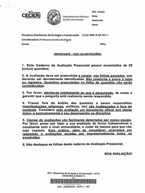 Ap3 Elementos De Ecologia E Conservação Pdf