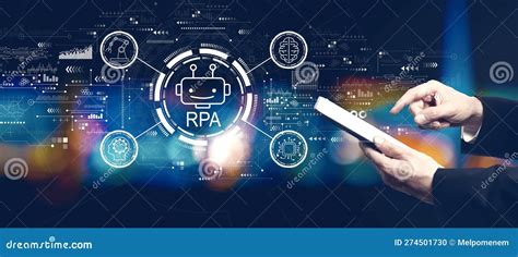robotic process automation theme with businessman using a tablet