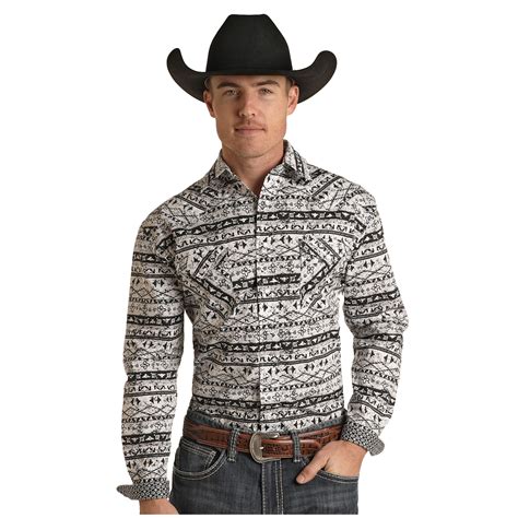 Rough Stock® Mens Geometric Print Black Snap Shirt Rsmsosrytt 05