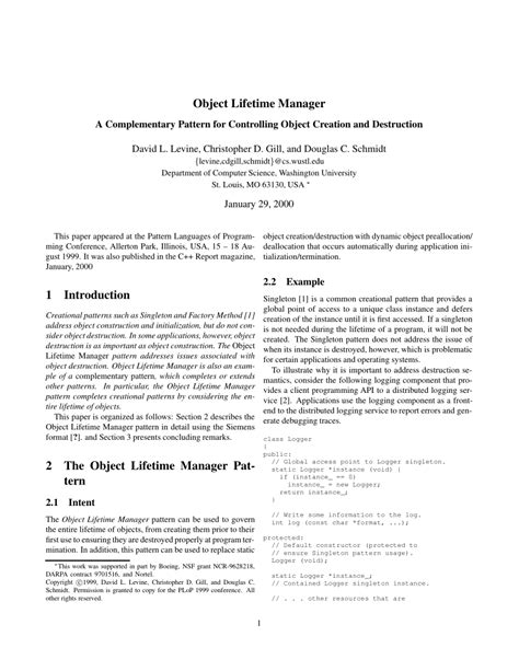 Pdf Object Lifetime Manager A Complementary Pattern For Controlling