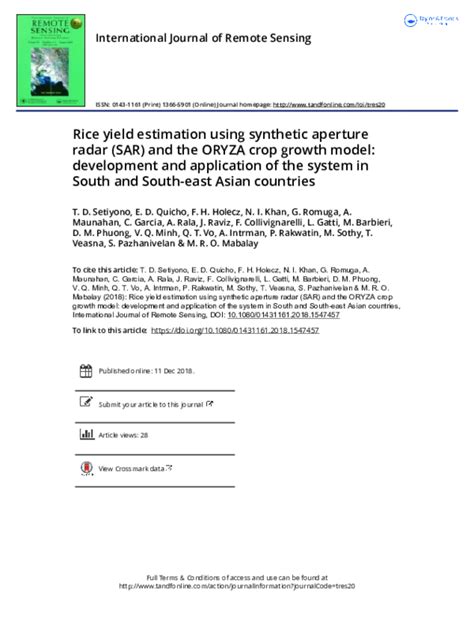pdf rice yield estimation using synthetic aperture radar sar and