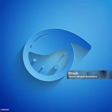 종이 절단 테스트 튜브 및 플라스크 화학 실험실 테스트 아이콘파란색 배경에 격리 실험실 유리 표지판 종이 아트 스타일입니다 벡터 일러스트레이션 개발에 대한 스톡 벡터 아트