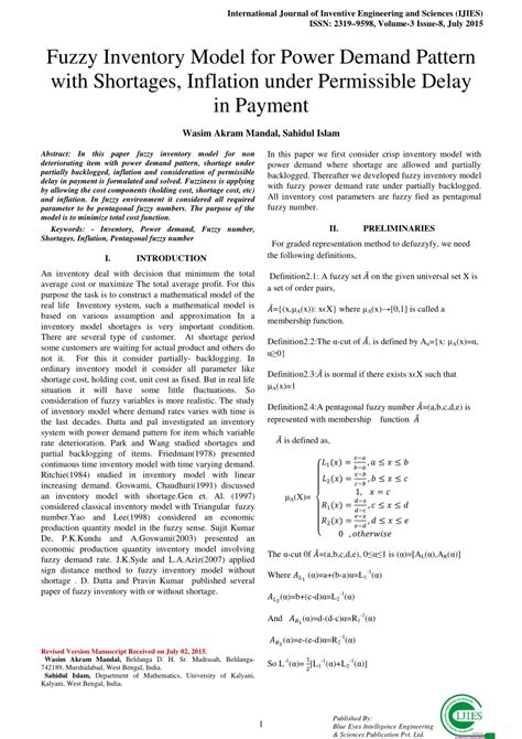 Pdf Fuzzy Inventory Model For Power Demand Pattern With Shortages Inflation Under Permissible