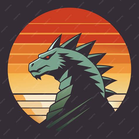 Majestic Monster Retro Godzilla In Sunset Vector Art Illustration Of A