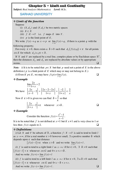 Chap REAL Analysis Mathematics Limit And Continuity Theorem And Its Proof V Limit