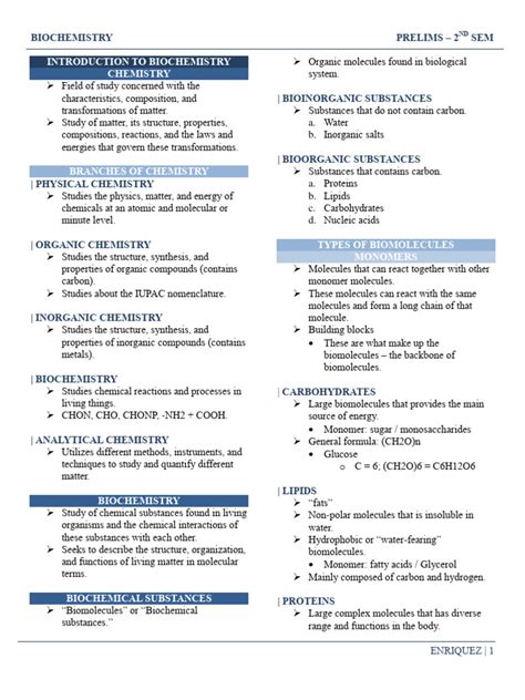 Biochemistry Reviewer Prelims 2nd Sem Pdf Carbohydrates Biochemistry