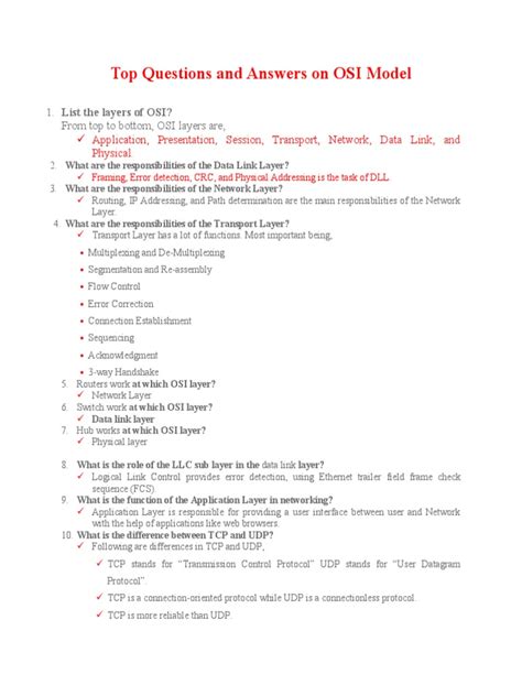 Osi Worksheet Download Free Pdf Osi Model Transmission Control