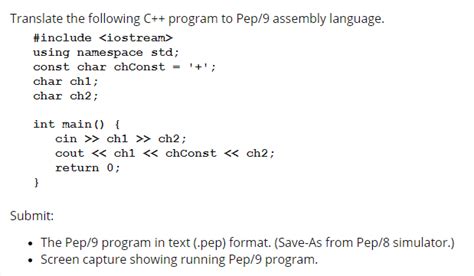 translate the following c program to pep 9 assembly