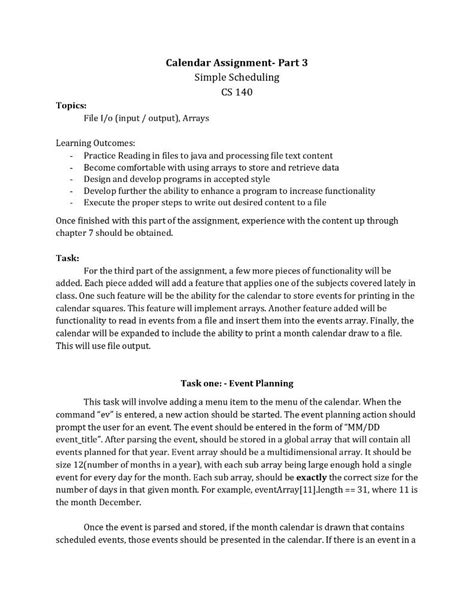 solved calendar assignment part 3 simple scheduling cs 140