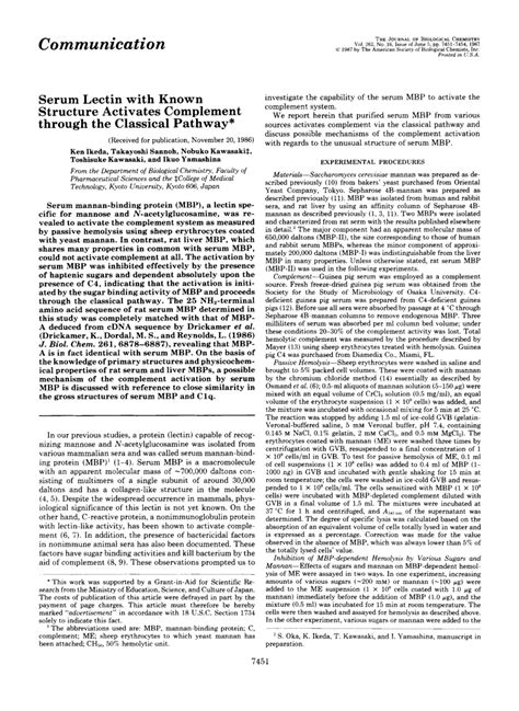 Pdf Serum Lectin With Known Structure Activates Complement Through The Classical Pathway
