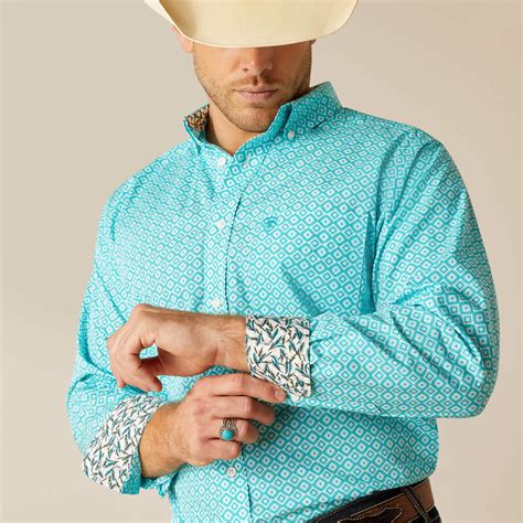 Ariat Peacock Blue Wrinkle Free Stanley Classic Fit Shirt La Raza
