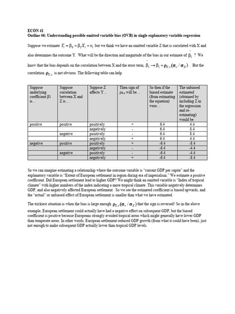 Handout6omitted Variable Bias Summary Table Download Free Pdf