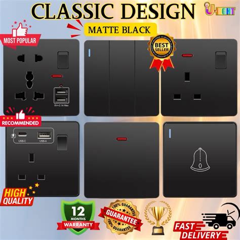 🔥ready Stock🔥 Color Matte Black Swicth Socket Led Indicator Type C