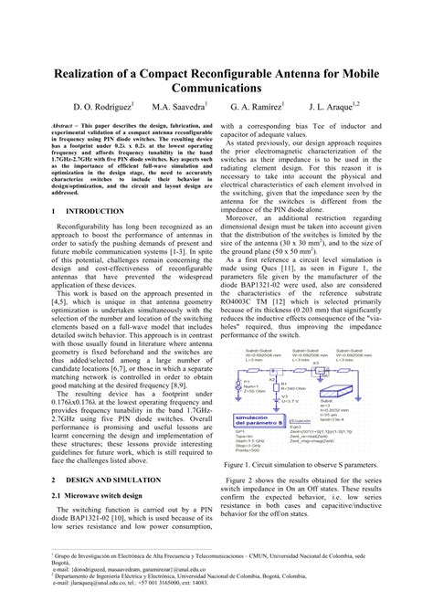 Pdf Realization Of A Compact Reconfigurable Antenna For Mobile Communications