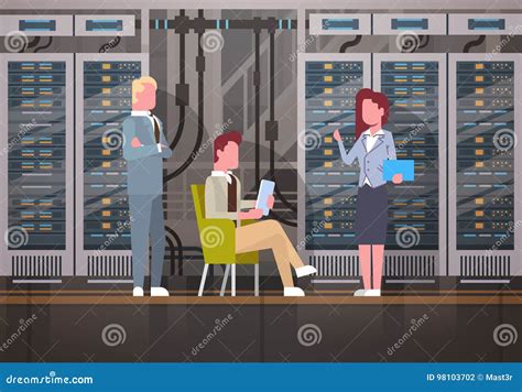 People Working In Data Center Room Hosting Server Computer Monitoring