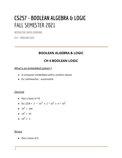 Boolean Algebra Logic Chapter Notes Week Pdf CS OCC Studocu
