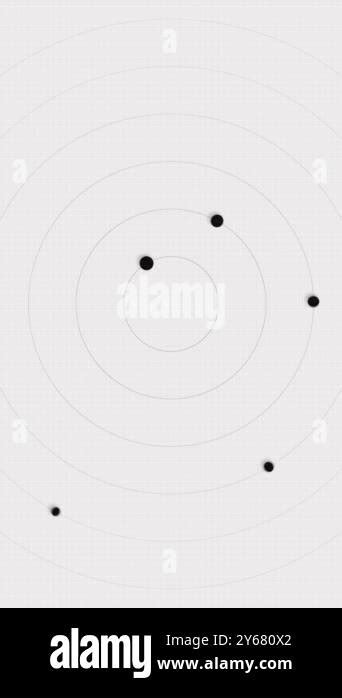 Minimalist Abstract Background With Black Spheres Orbiting On Concentric Circles With Grid