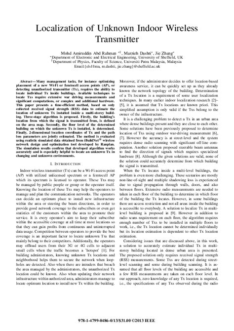 Pdf Localization Of Unknown Indoor Wireless Transmitter