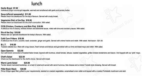 Menu At The Raspberry Café Cafe Christchurch
