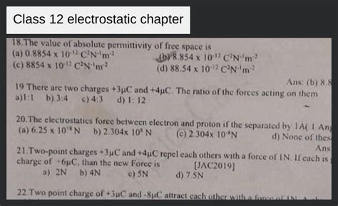 The Value Of Absolute Permittivity Of Free Space Is A 08854×10−12c2 N−