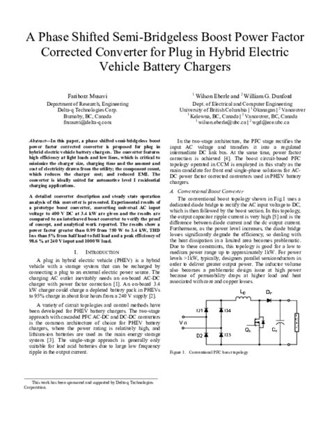 Pdf A Phase Shifted Semi Bridgeless Boost Power Factor Corrected Converter For Plug In Hybrid
