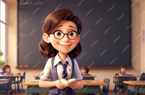 Premium Ai Image Young Smiling Teacher In A Classroom During A Lesson 3d Illustration