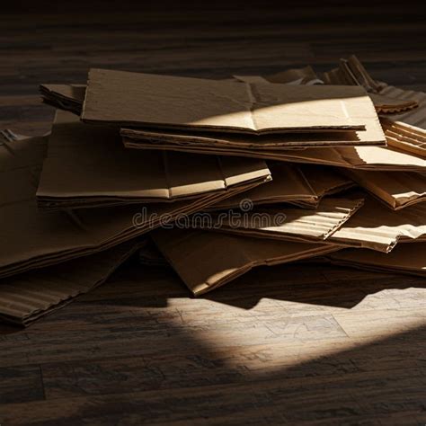 A Pile Of Flattened Cardboard Boxes Lies On A Wooden Floor Sunlight