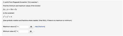 Solved 1 Point From Rogawski 2e Section 15 8 Exercise 1