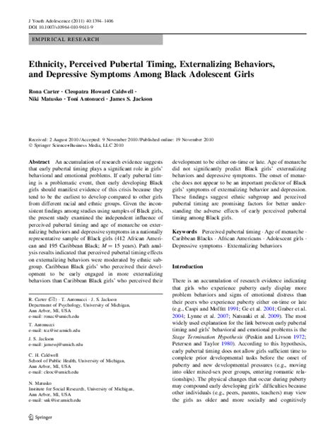 Pdf Ethnicity Perceived Pubertal Timing Externalizing Behaviors