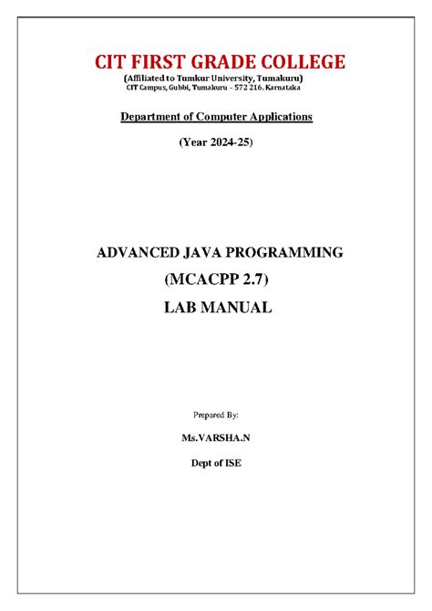 Advanced Java Programming Lab Manual Mcacpp 27 Studocu