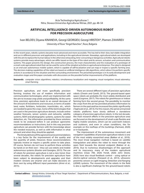 Artificial Intelligence Driven Autonomous Robot For Precision Agriculture Pdf