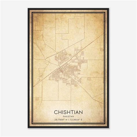 Vintage Chishtian Pakistan Map Poster Chishtian City Road Wall Art Print Custom Maps And Posters