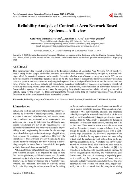 Pdf Reliability Analysis Of Controller Area Network Based Systems—a Review