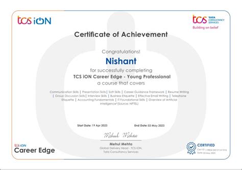 Nishant D On Linkedin I Have Successfully Completed Tcs Ion Career Edge Young Professional